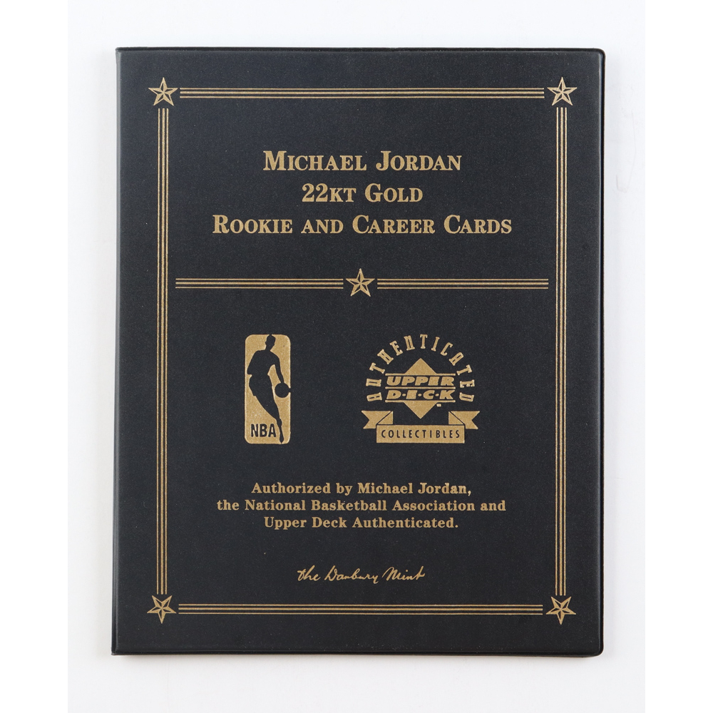 Michael Jordan Set of (2) 22Kt Gold Basketball Cards with Binder ...