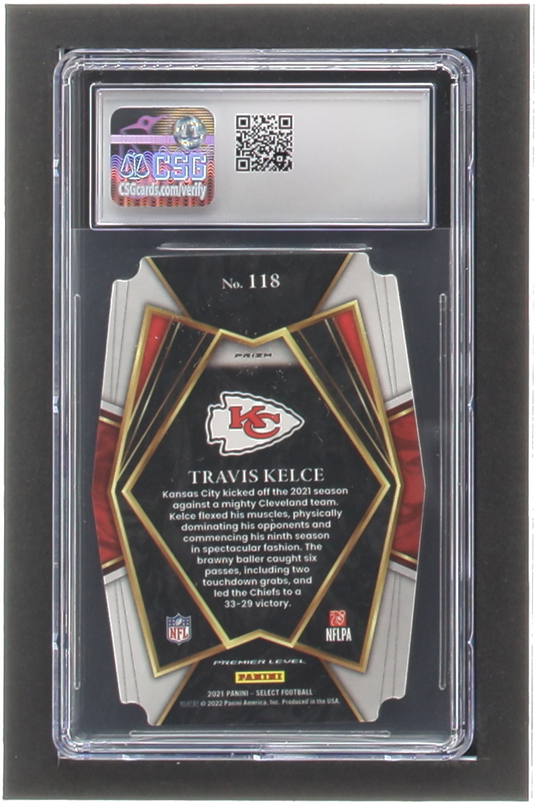 Travis Kelce 2021 Select Prizm Green and Yellow Die Cut #118 (CSG 9.5 ...