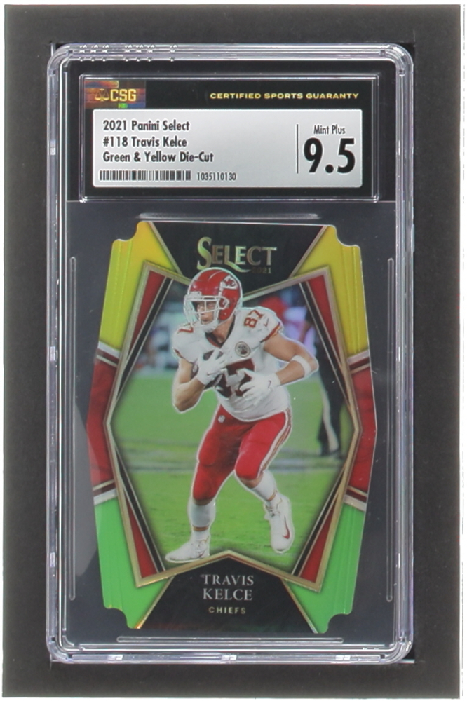 Travis Kelce 2021 Select Prizm Green and Yellow Die Cut #118 (CSG 9.5 ...