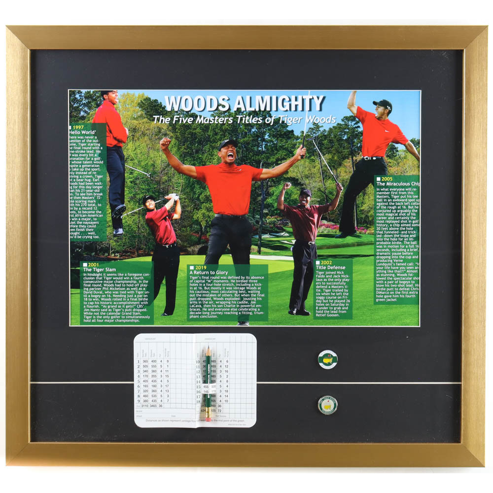 Tiger Woods Custom Framed Photo Display with Official 1997 Masters ...
