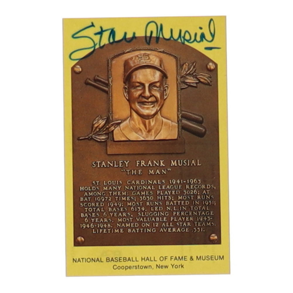 Stan Musial Signed Hall of Fame Plaque Postcard (PSA) | Pristine Auction