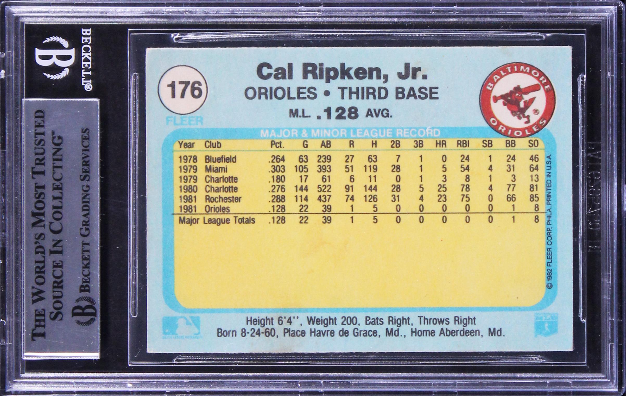 Cal Ripken Jr. Signed 1982 Fleer #176 RC (BGS) | Pristine Auction