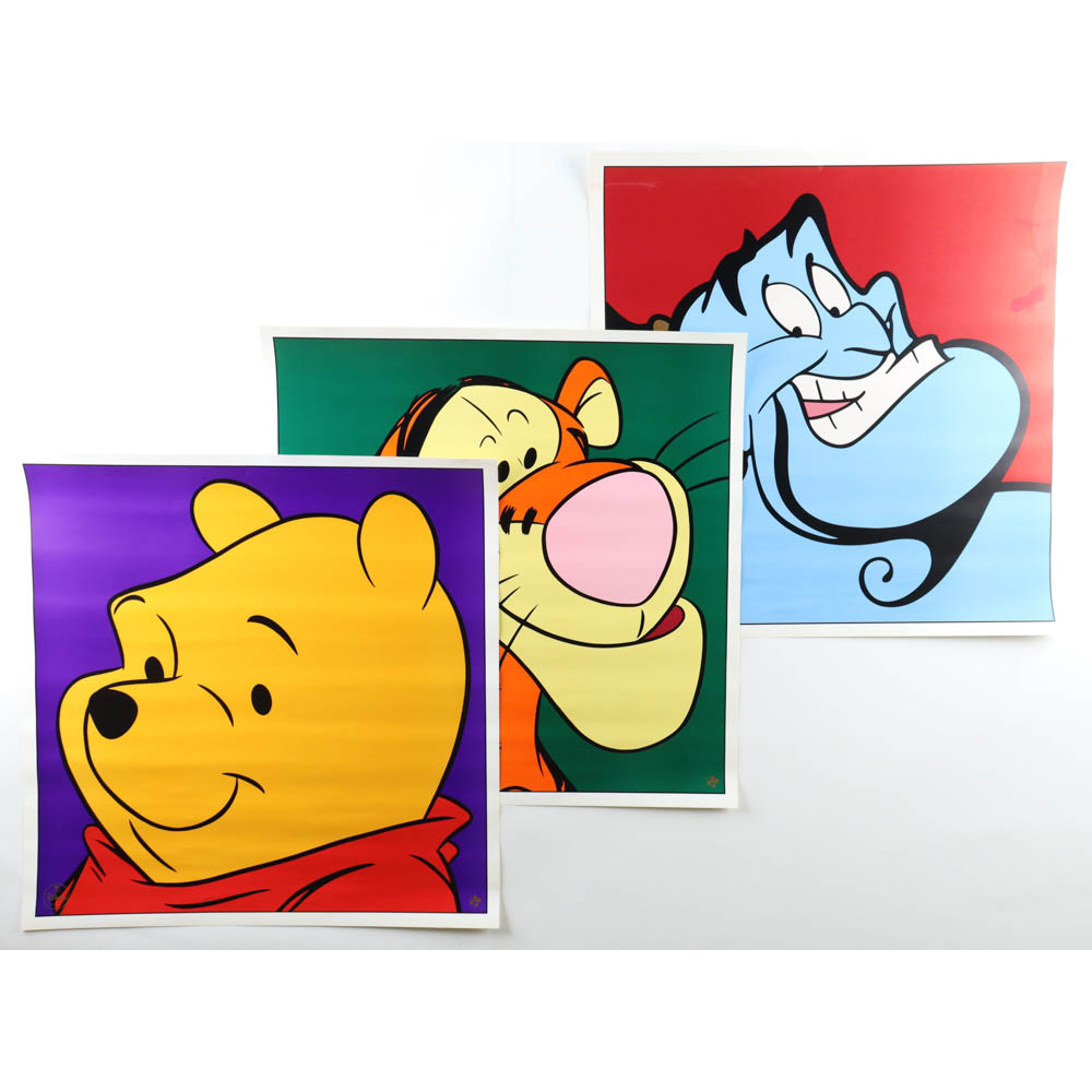 Set of (3) 1997 Disney Character LE 23x23 Lithographs with Winnie the ...