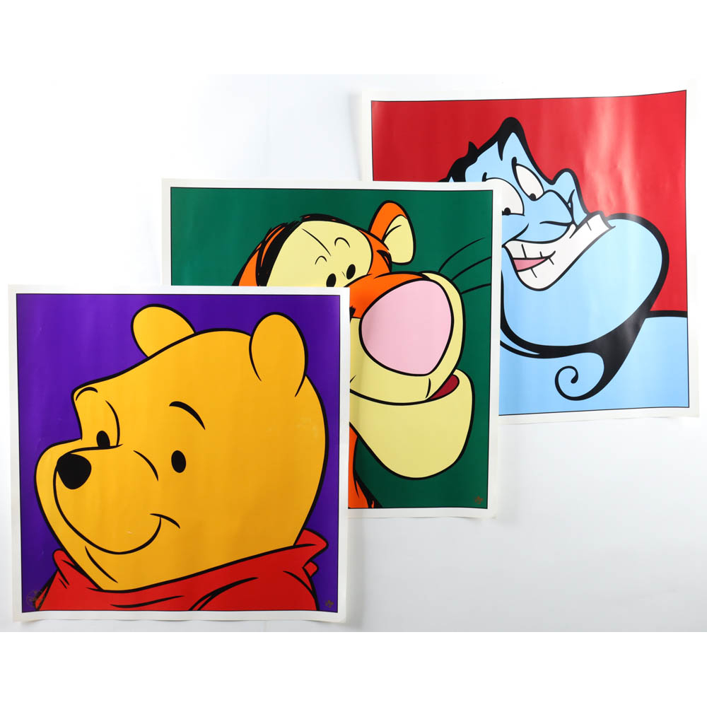 Set of (3) 1997 Disney Character LE 23x23 Lithographs with Winnie the ...