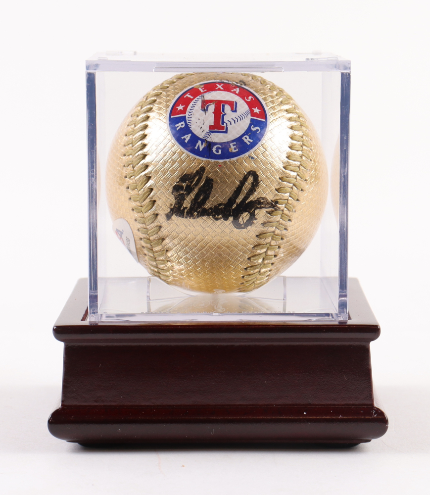 Nolan Ryan Signed Gold Rangers Logo Baseball with Display Case (PSA) | Pristine Auction