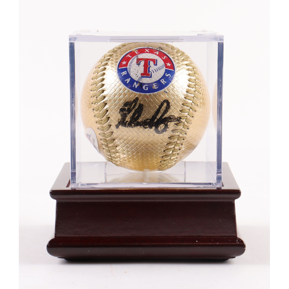 Nolan Ryan Signed Gold Rangers Logo Baseball with Display Case (PSA ...