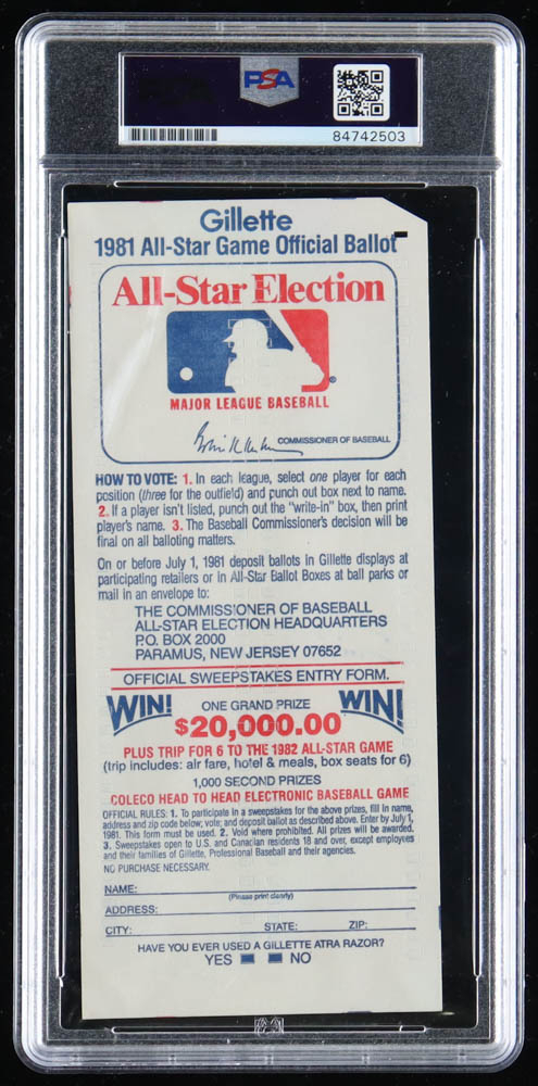 Rickey Henderson Signed 1981 Original All Star Ballot (PSA) | Pristine ...