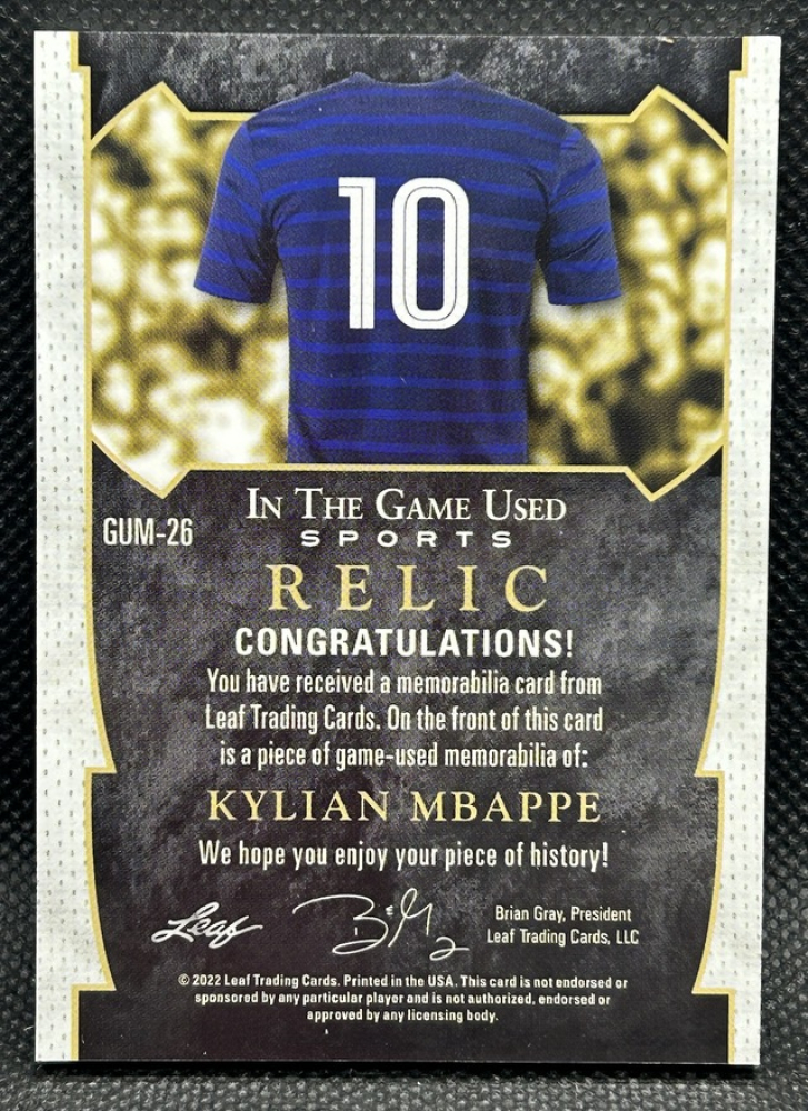 Kylian Mbappe 2022 Leaf ITG Used Sports Relic #GUM26 #9/25 | Pristine ...
