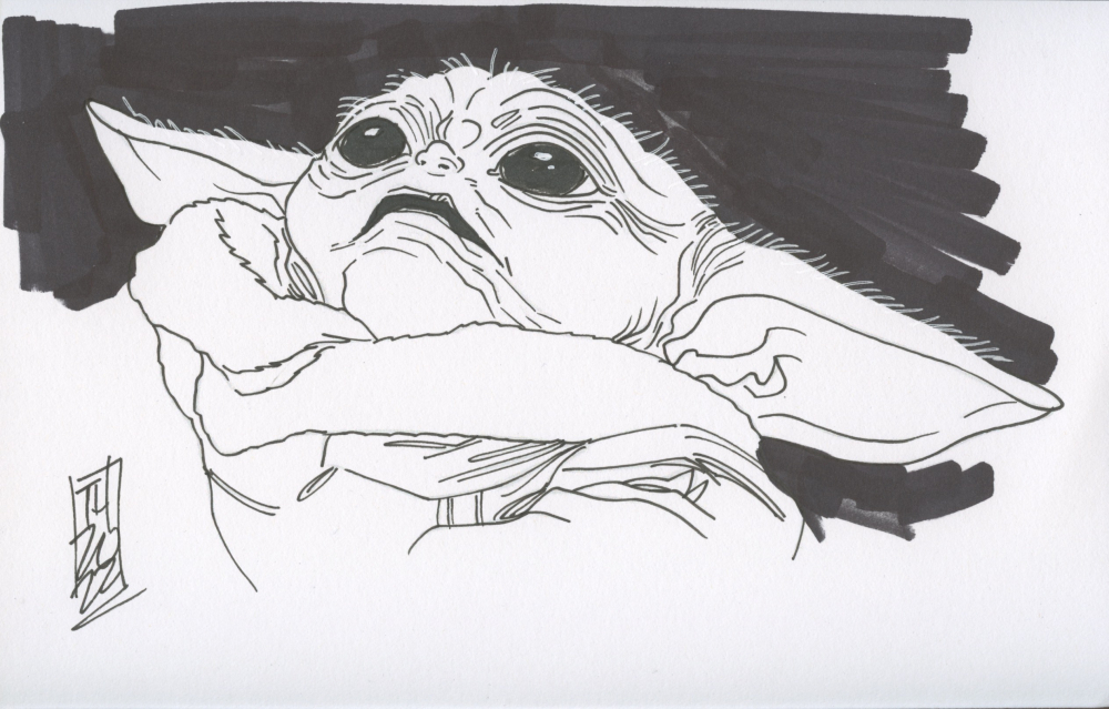Grogu | Baby Yoda - Star Wars - Signed ORIGINAL Drawing by Tom Hodges ...