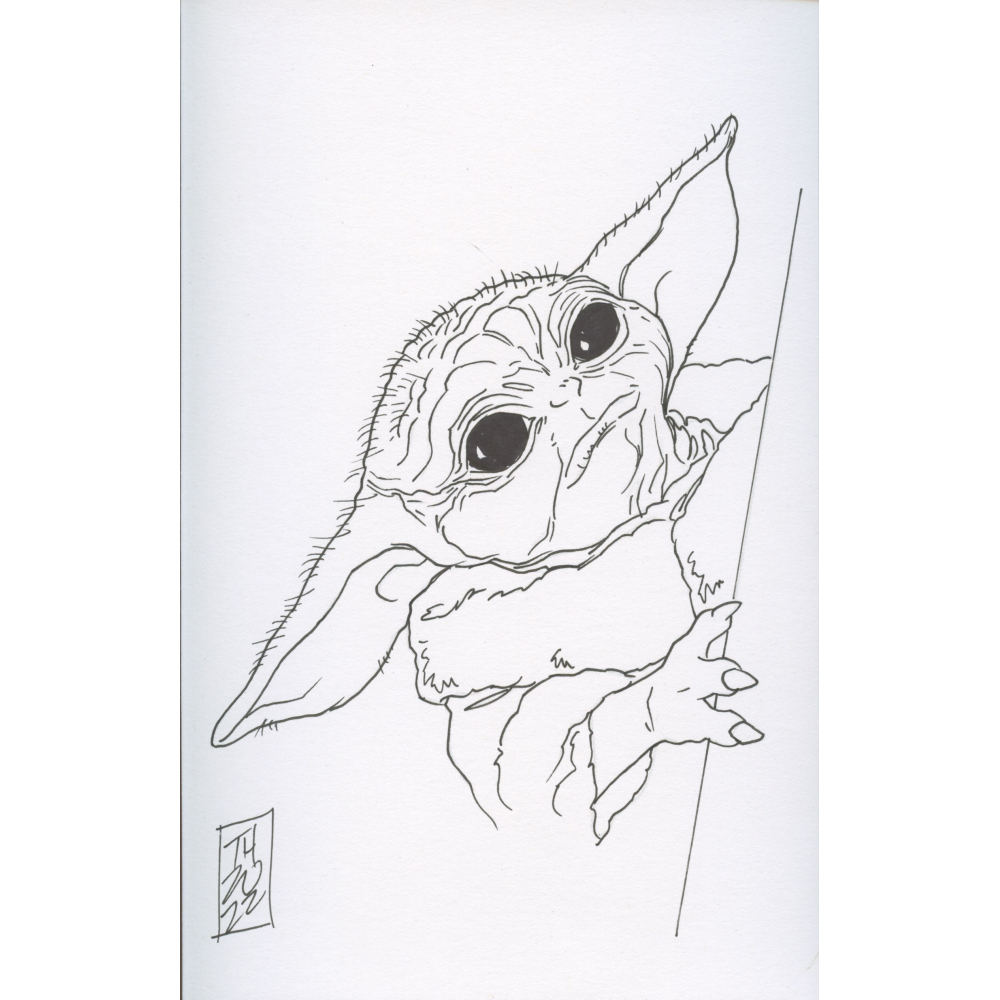 Grogu | Baby Yoda - Star Wars - Signed ORIGINAL Drawing by Tom Hodges ...