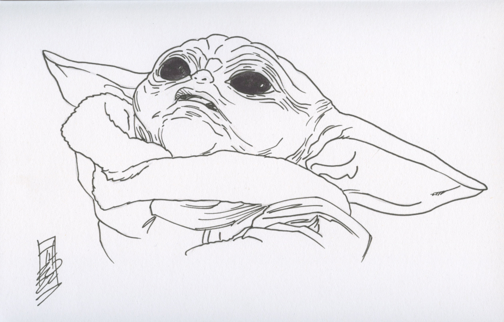 Grogu | Baby Yoda - Star Wars - Signed ORIGINAL Drawing by Tom Hodges ...