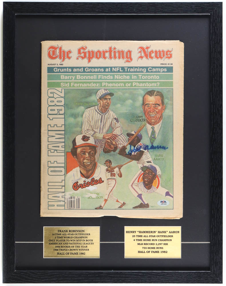 Hank Aaron & Frank Robinson Signed Custom Framed "The Sporting News ...