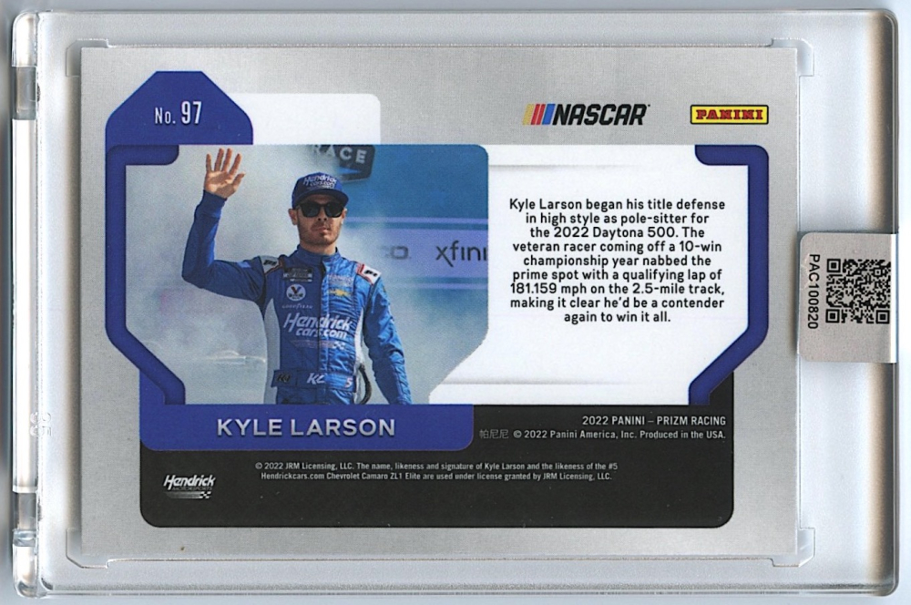 Kyle Larson Signed 2022 Prizm #97 NASCAR Trading Card (PA Encapsulated ...