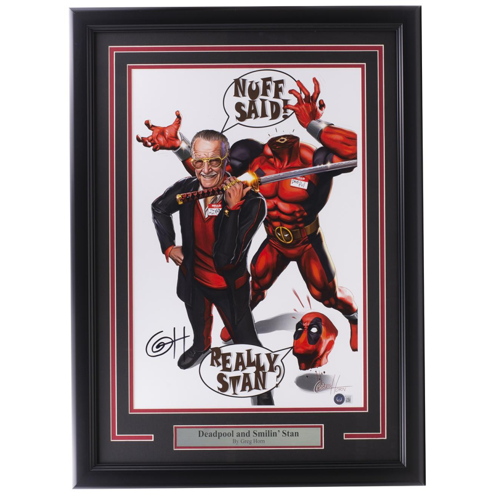 Greg Horn Signed Deadpool And Smilin Stan Lee Custom Framed Lithograph Beckett Pristine