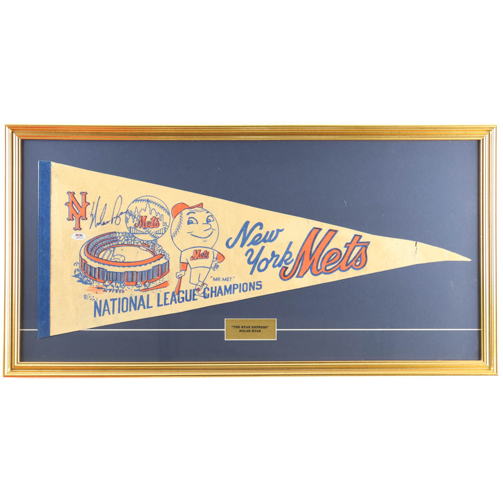 Nolan Ryan Signed Mets Custom Framed 1969 Mr. Met Pennant Display (PSA ...