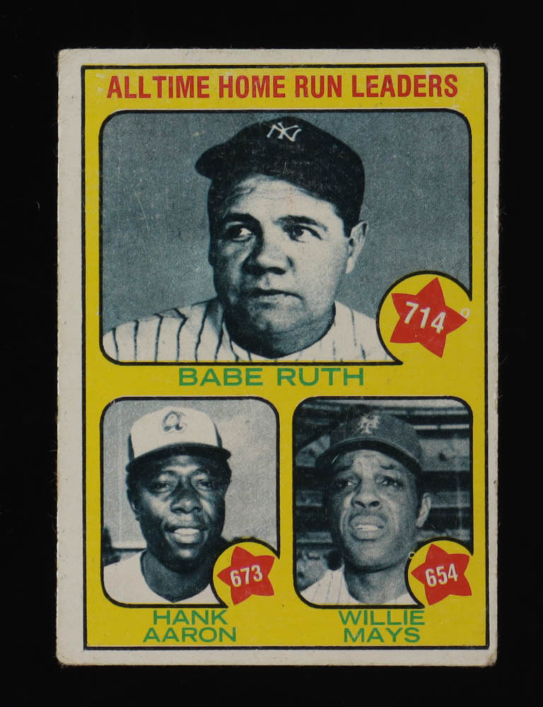Babe Ruth 714 / Hank Aaron 673 / Willie Mays 654 1973 Topps #1 / All ...