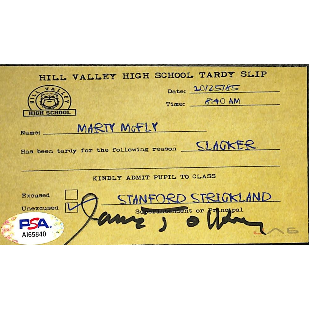 James Tolkan Signed Back to the Future "Hill Valley Tardy Slip" (PSA ...