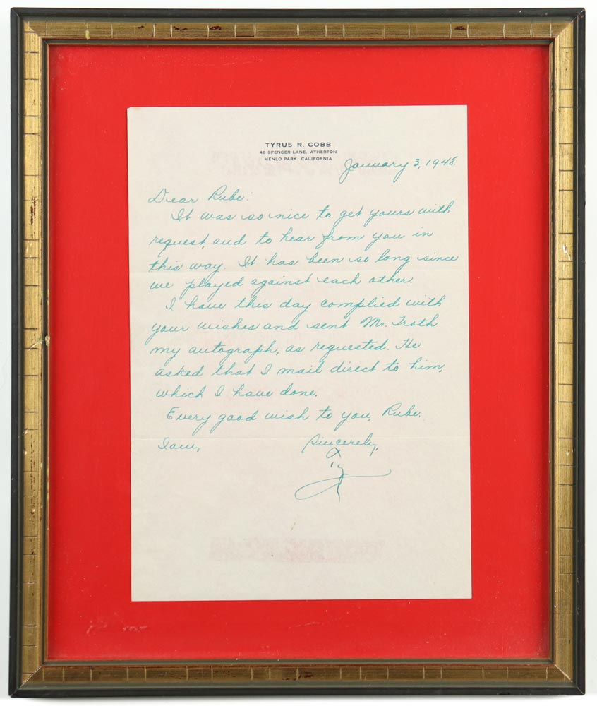hand written and signed letter from Ty Cobb Signed Custom Framed Letter ...