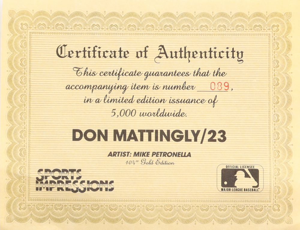 1991 Sports Impressions "Don Mattingly "23"" LE Porcelain Plate ...