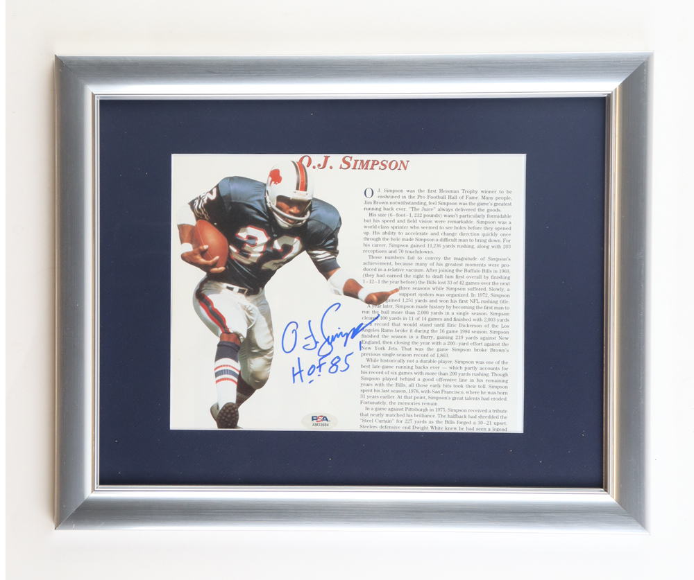 O. J. Simpson Signed Bills Custom Framed Photo Inscribed "HOF 85" (PSA ...