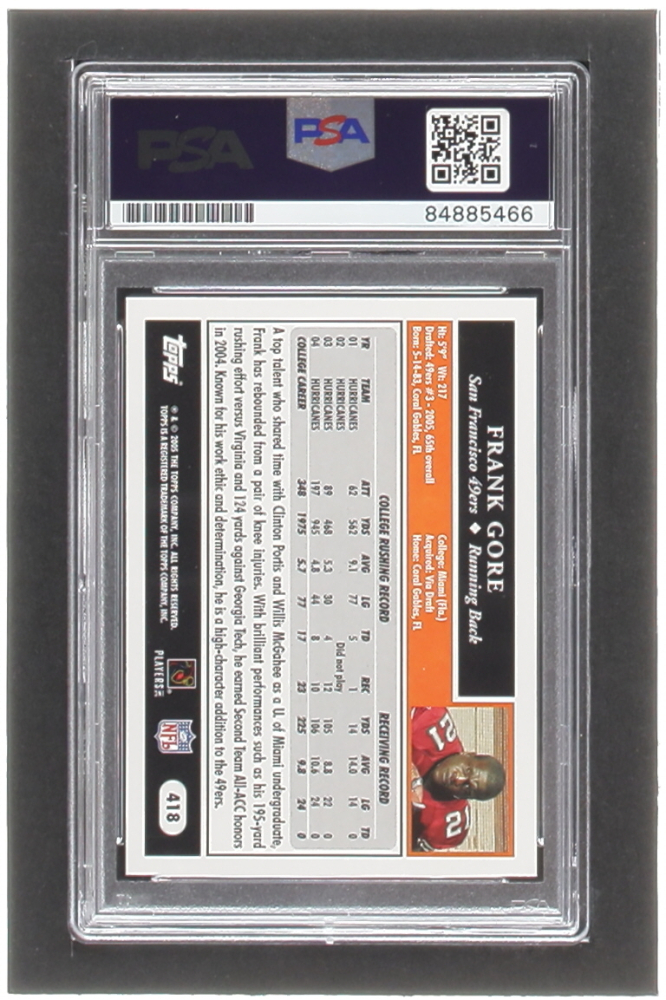 Frank Gore Signed 2005 Topps #418 RC (PSA | Autograph Graded 10 ...