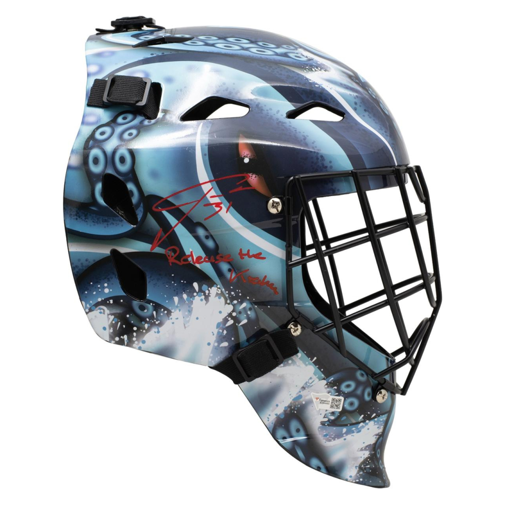Philipp Grubauer Signed Kraken Full-Size Goalie Mask Inscribed "Release ...