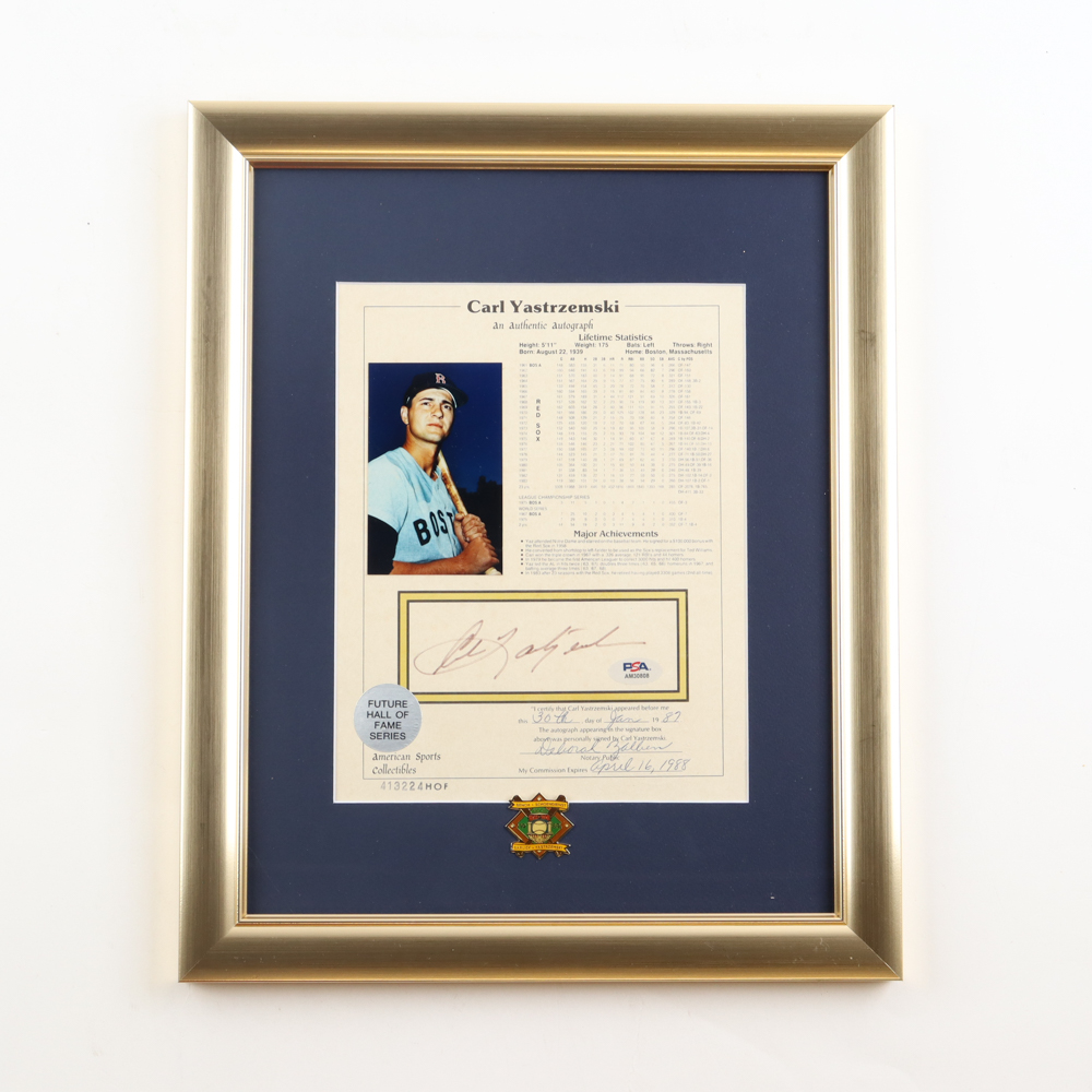Carl Yastrzemski Signed Red Sox Custom Framed Hall of Fame Stat Sheet ...