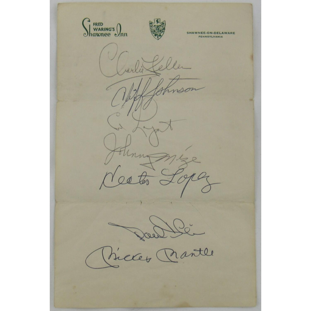 Multi Signed Hotel Stationary Paper With Mickey Mantle, Johnny Mize ...