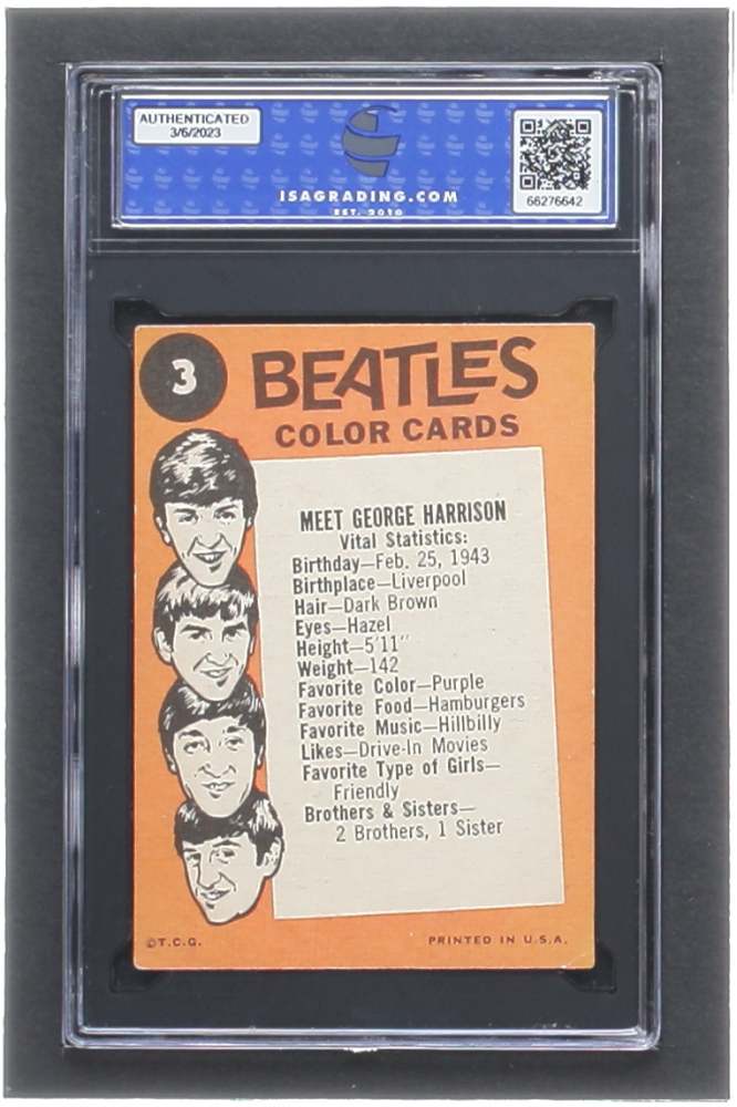 The Beatles 1964 Topps Color #3 Meet George Harrison (ISA 3) | Pristine ...