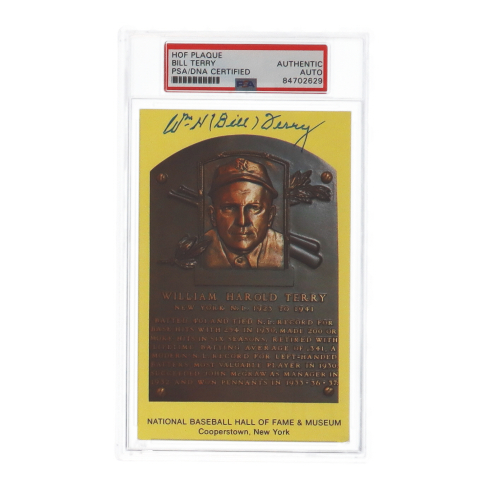 William "Bill" Terry Signed Hall of Fame Plaque Postcard (PSA ...
