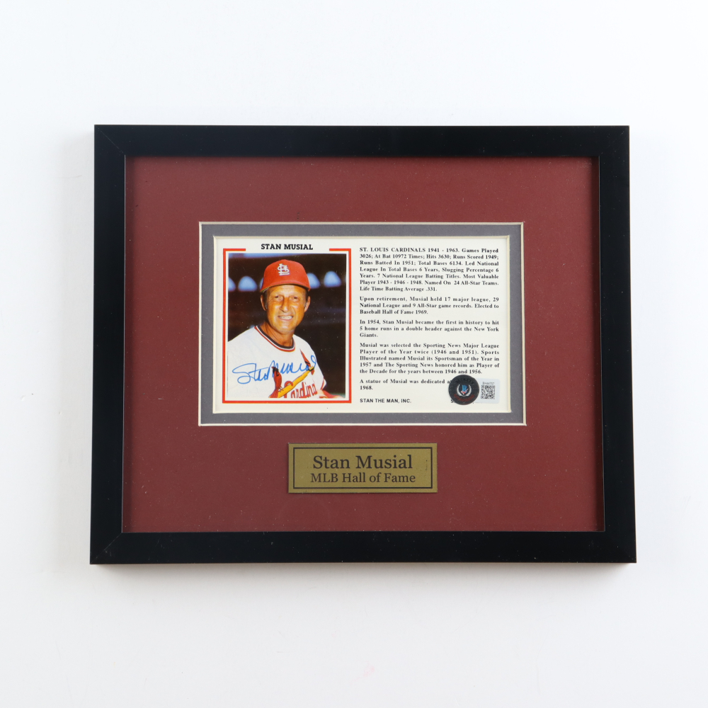 Stan Musial Signed Custom Framed Hall of Fame Plaque Postcard Display ...