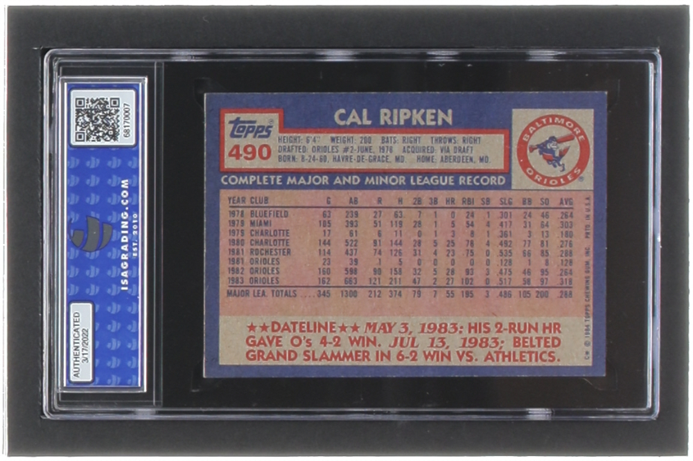 Cal Ripken Jr. 1984 Topps #490 (ISA 8.5) | Pristine Auction