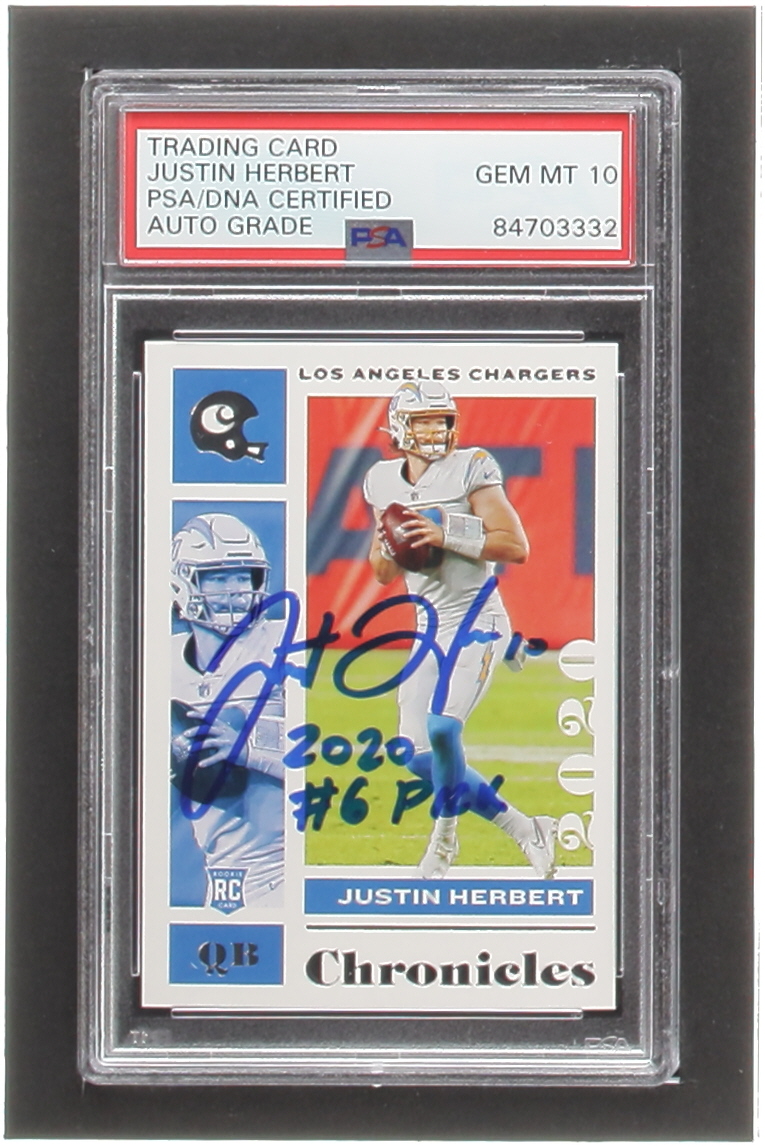 Justin Herbert Signed 2020 Panini Chronicles #53 RC Inscribed "2020 #6 ...