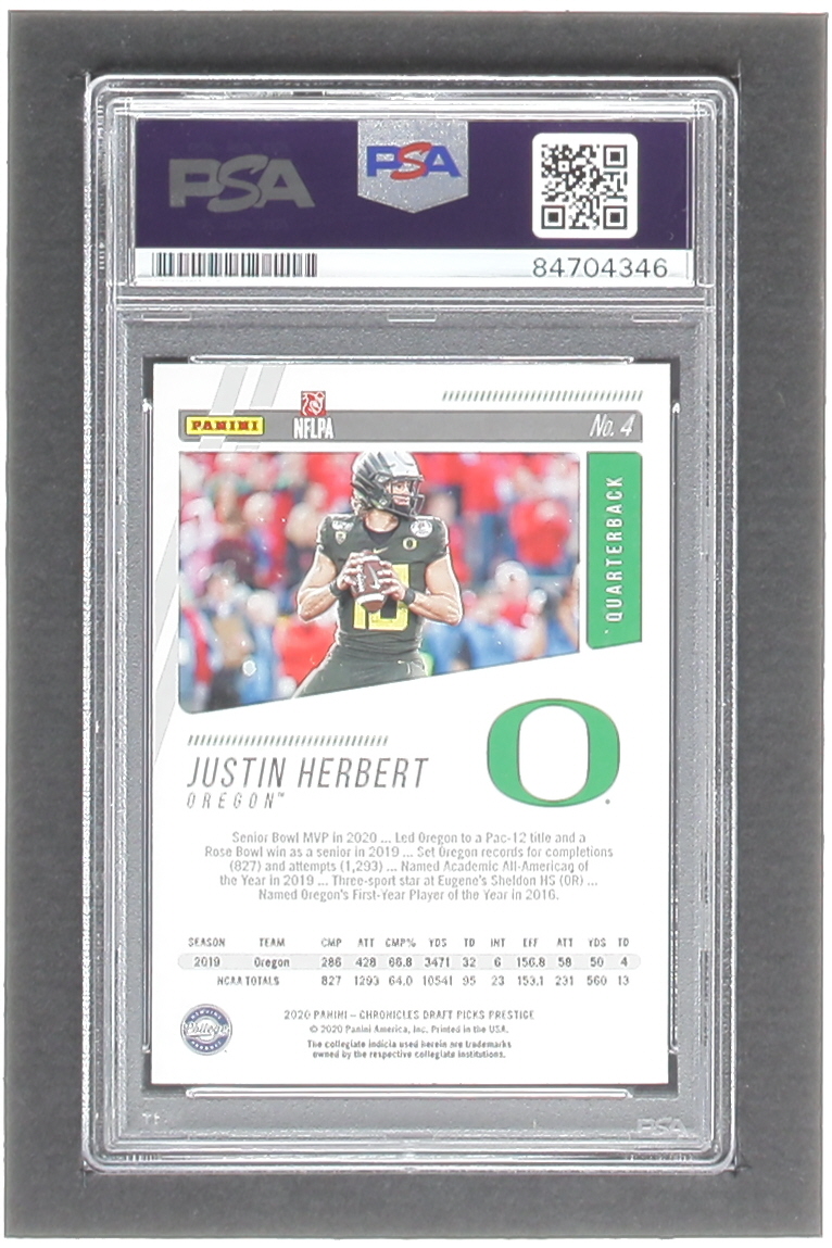 Justin Herbert Signed 2020 Prestige Draft Picks #4 RC (PSA) | Pristine ...