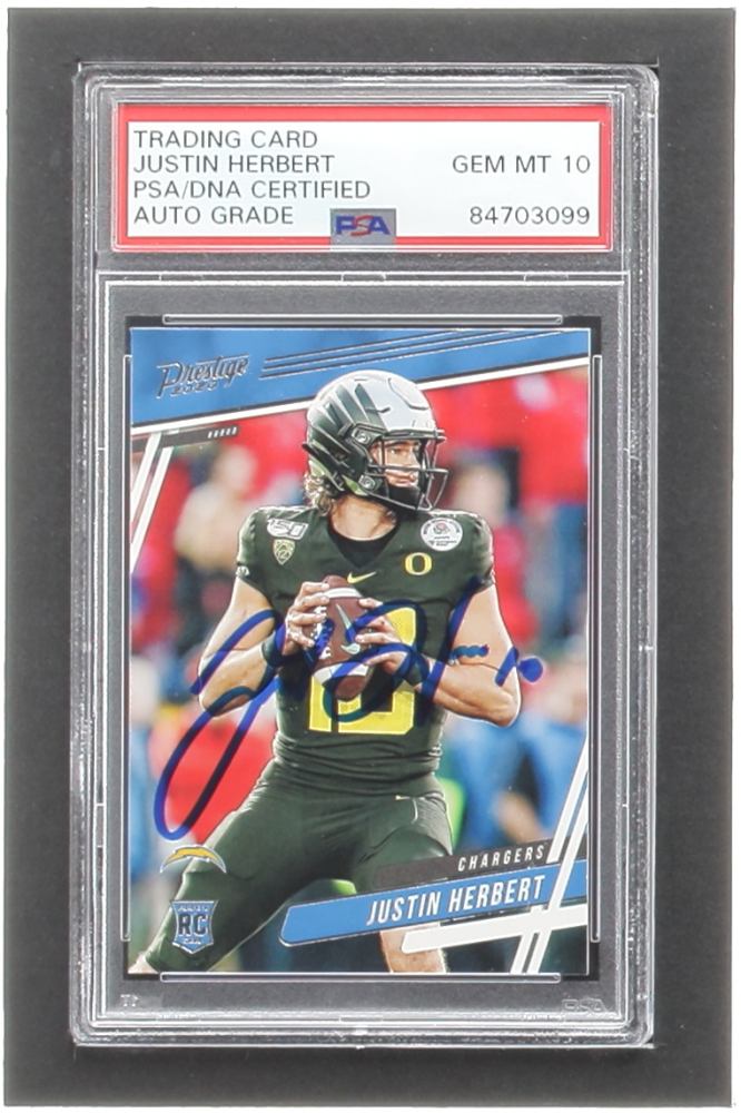 Justin Herbert Signed 2020 Prestige #266 RC (PSA | Autograph Graded 10 ...