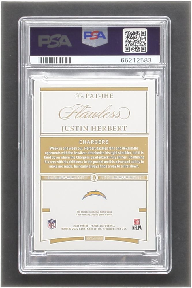 Justin Herbert 2021 Panini Flawless Patches Emerald #26 #3/5 (PSA 8 ...
