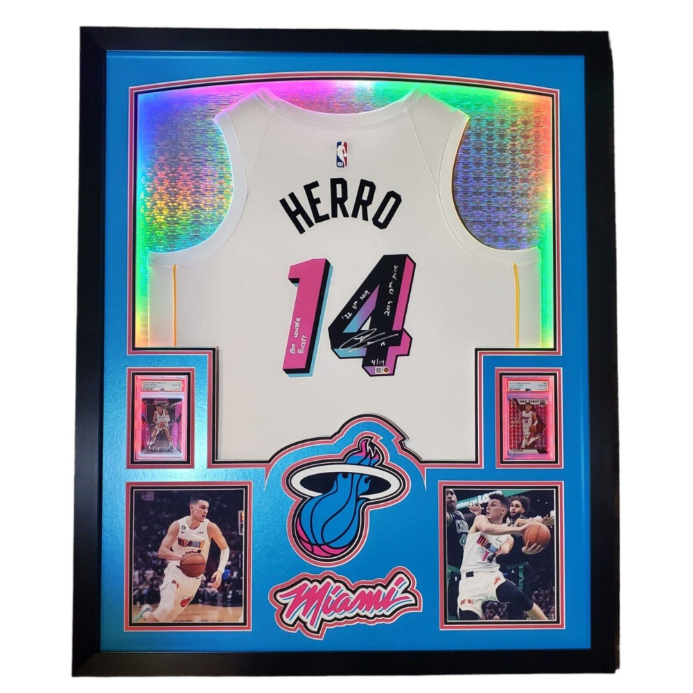 Tyler Herro Signed 33x42 Custom Framed Backlit Jersey Display Inscribed ...