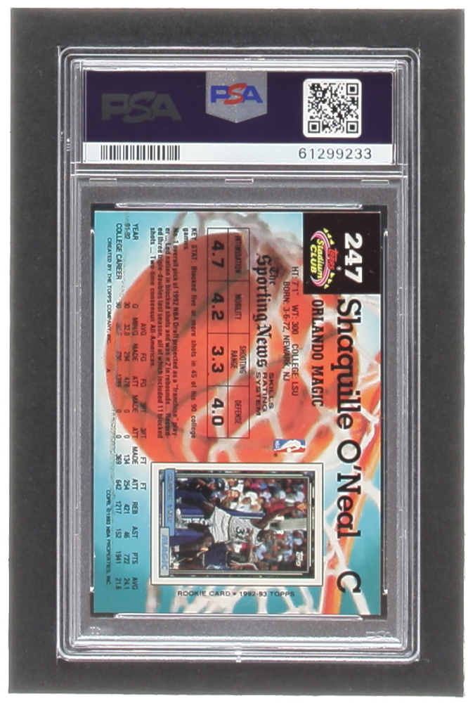 Shaquille O'Neal 1992-93 Stadium Club #247 RC (PSA 9) | Pristine Auction