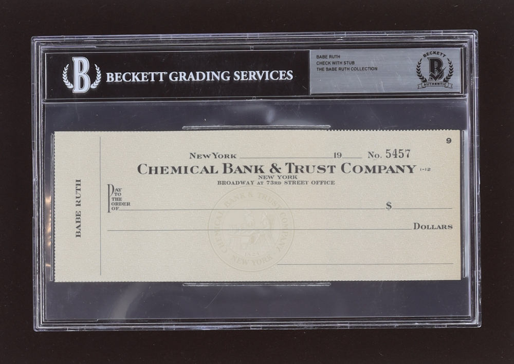 Babe Ruth Personal Bank Check with Stub (BAS) | Pristine Auction