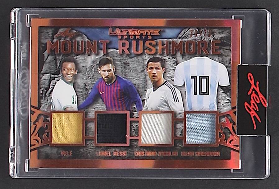 Pele / Lionel Messi / Cristiano Ronaldo / Diego Maradona 2021 Leaf Ultimate Sport Mount Rushmore ...