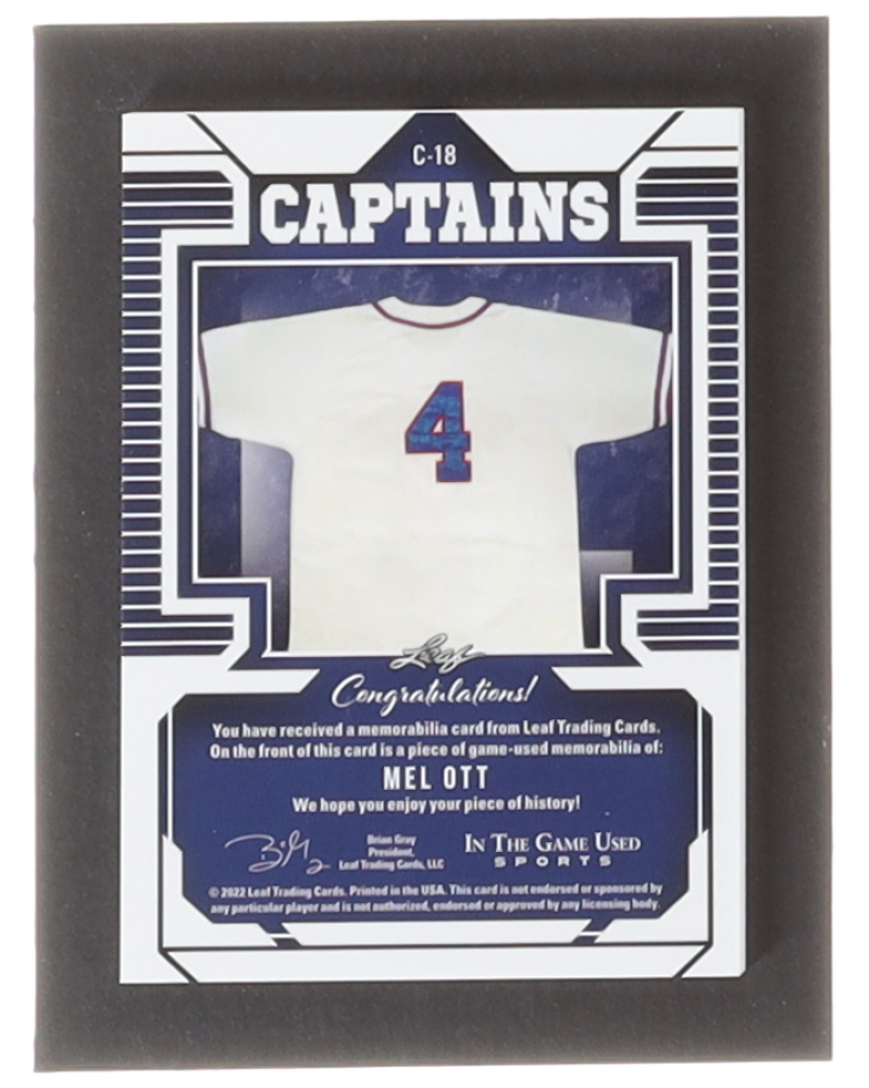 Mel Ott 2022 Leaf ITG Used Sports Captains Red Cracked Ice #C18 Bat #13 ...