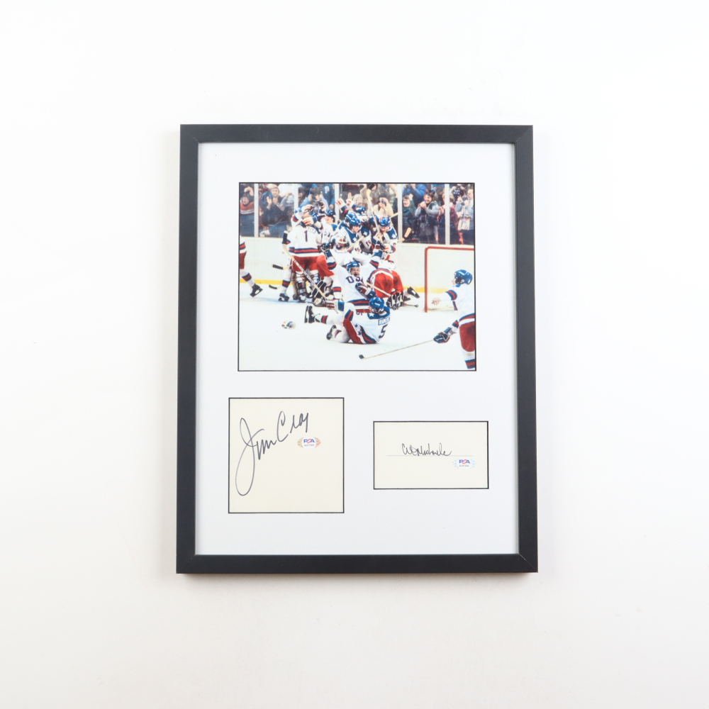 Jim Craig & Al Michaels Signed Team USA Custom Framed (2) Cut Display ...