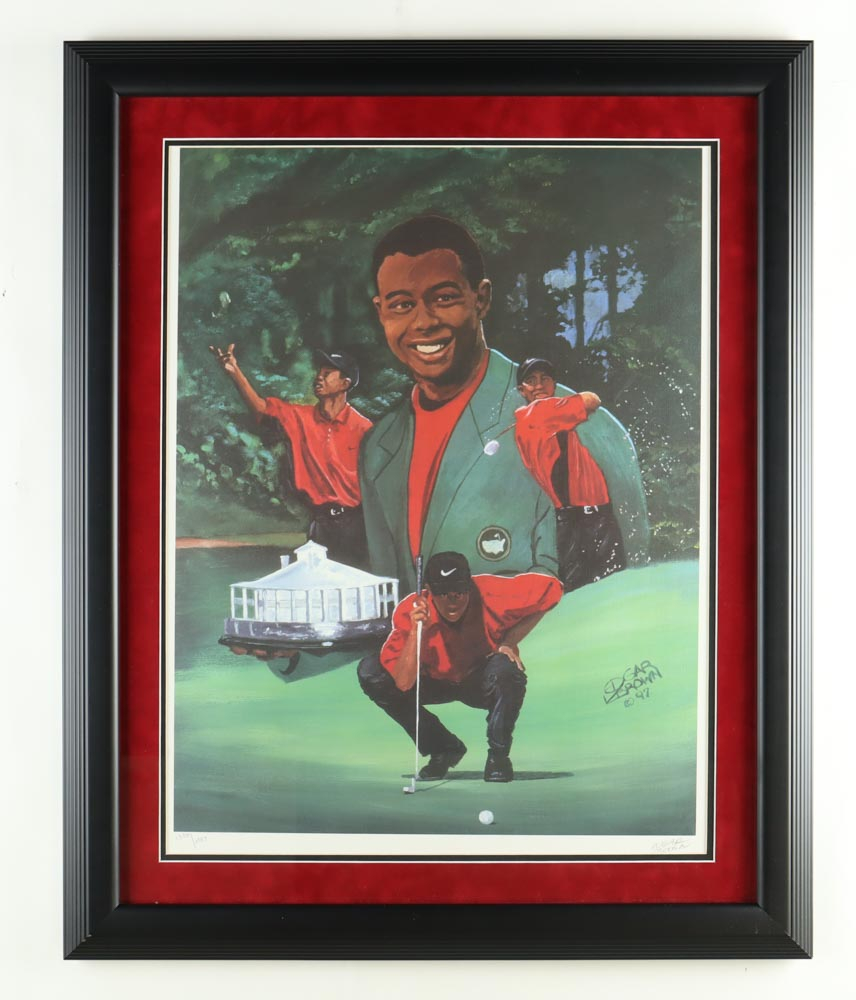 Edgar Brown Signed LE Tiger Woods Custom Framed Lithograph (Brown) | Pristine Auction