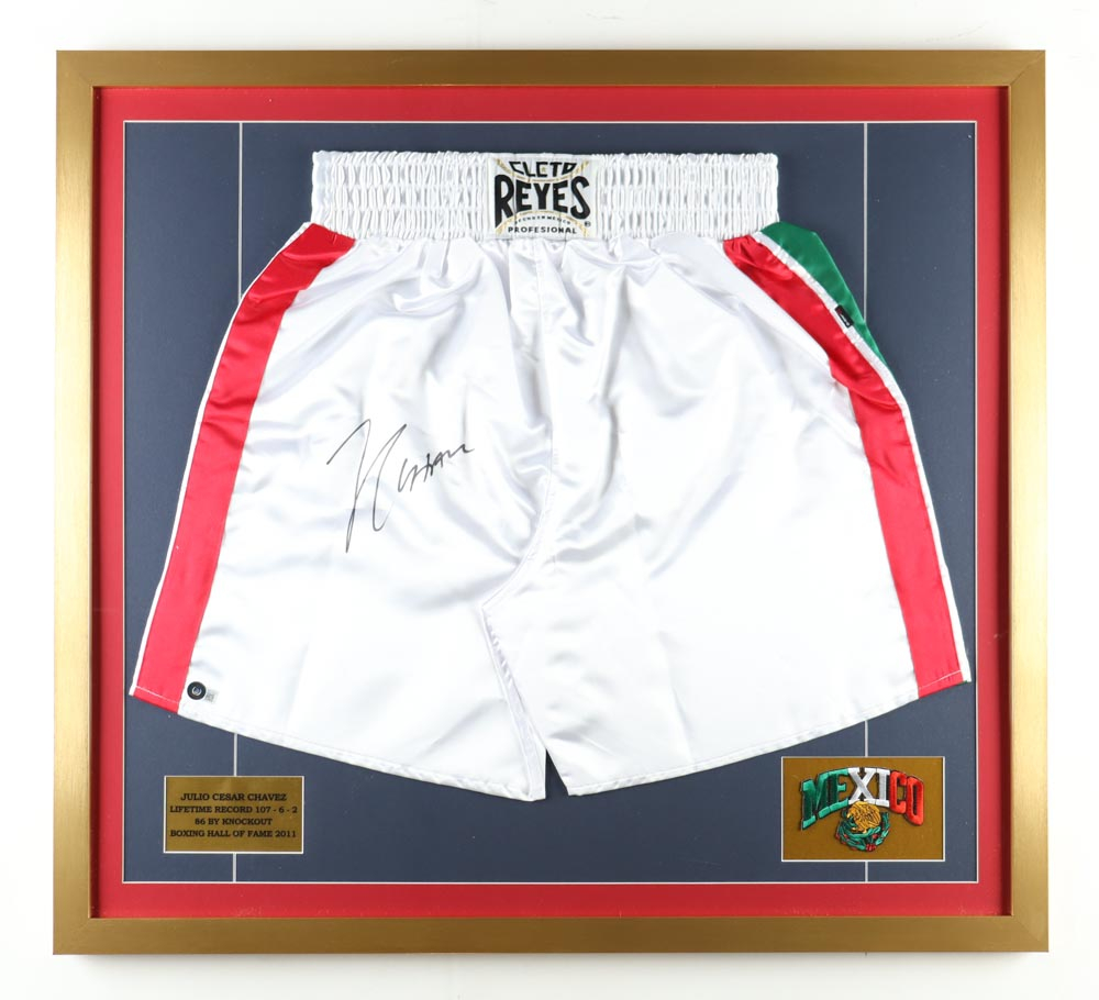 Julio Cesar Chavez Signed Custom Framed Cleto Reyes Boxing Trunks ...