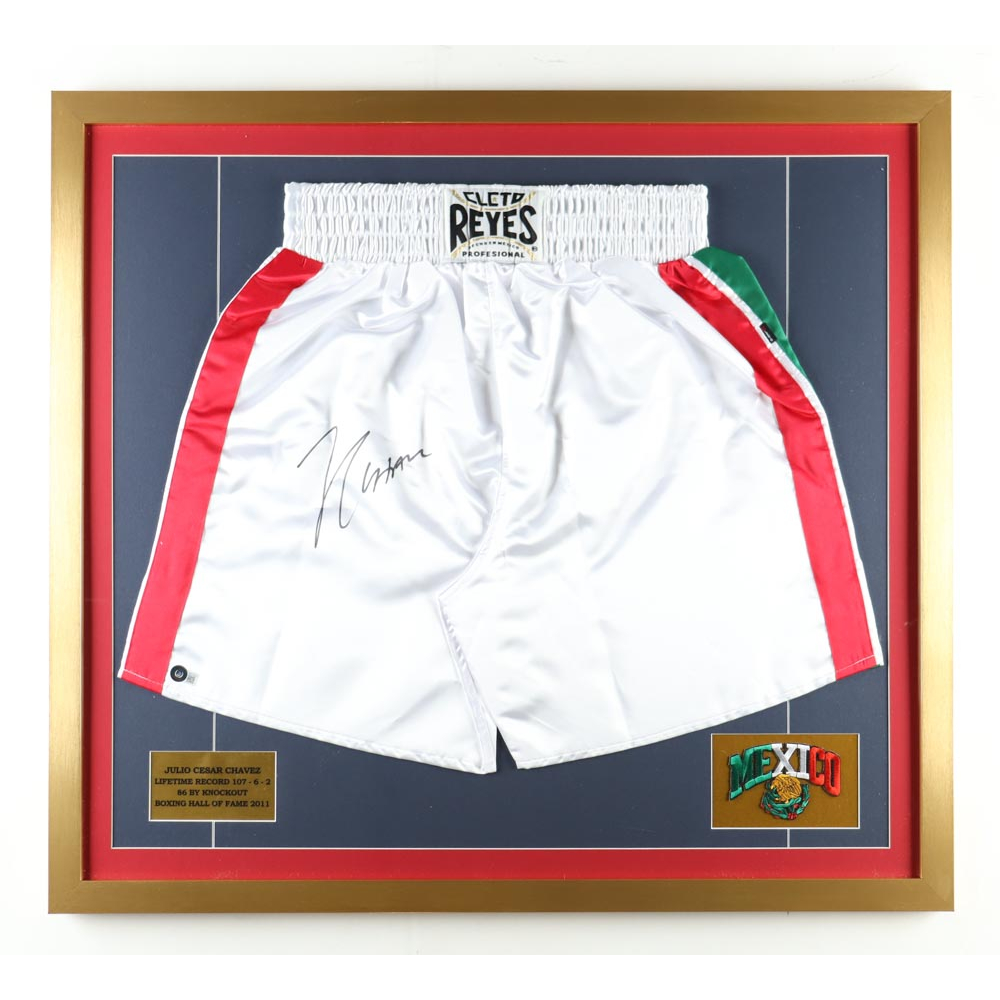 Julio Cesar Chavez Signed Custom Framed Cleto Reyes Boxing Trunks ...