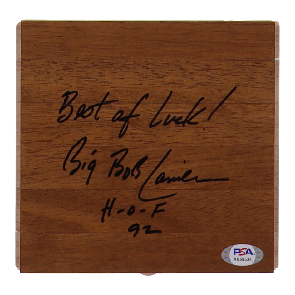 Bob Lanier Signed 6x6 Wood Floorboard Piece Inscribed "Best of Luck ...
