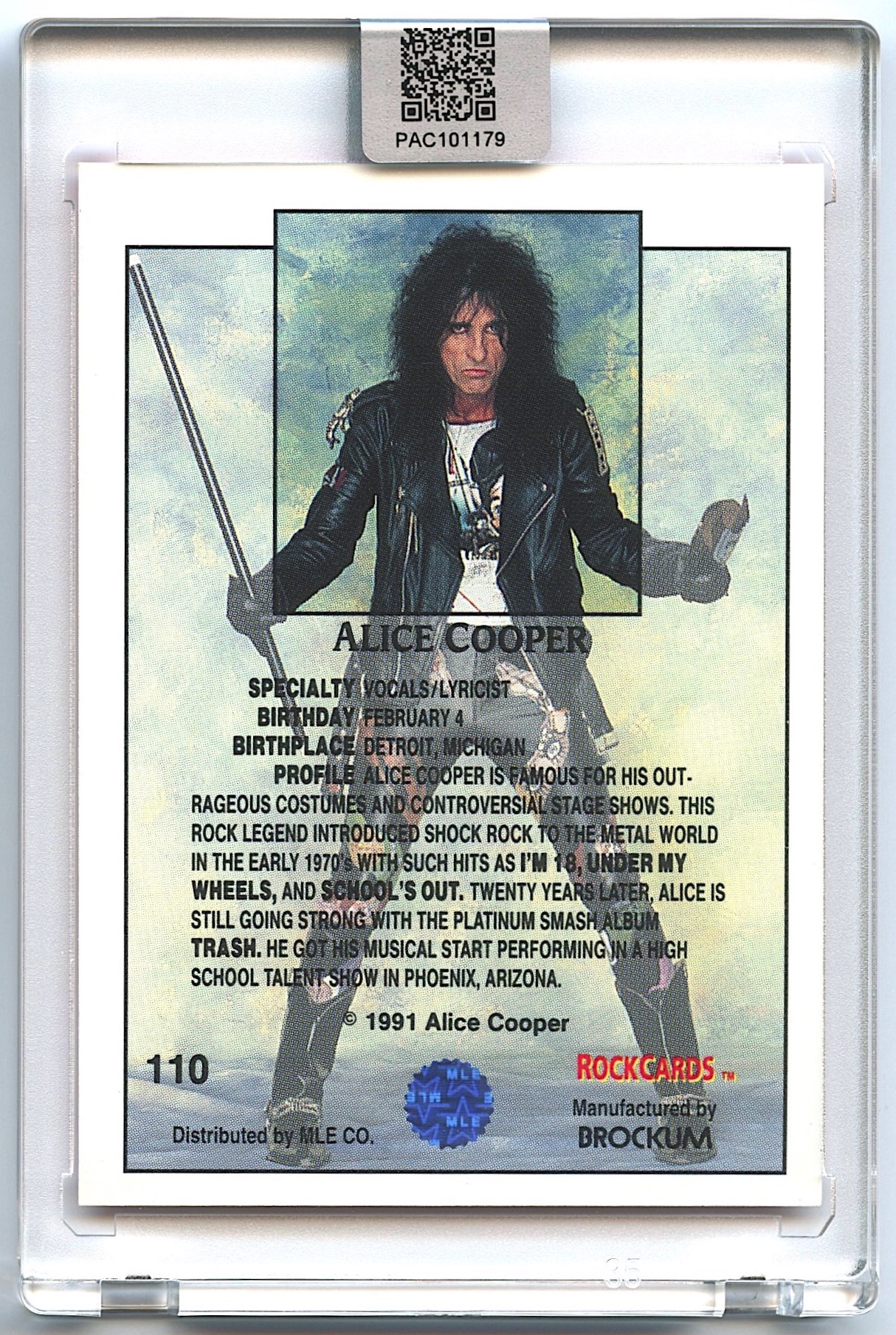 Alice Cooper Signed 1991 Brockum Rock Cards #110 (PA Encapsulated ...