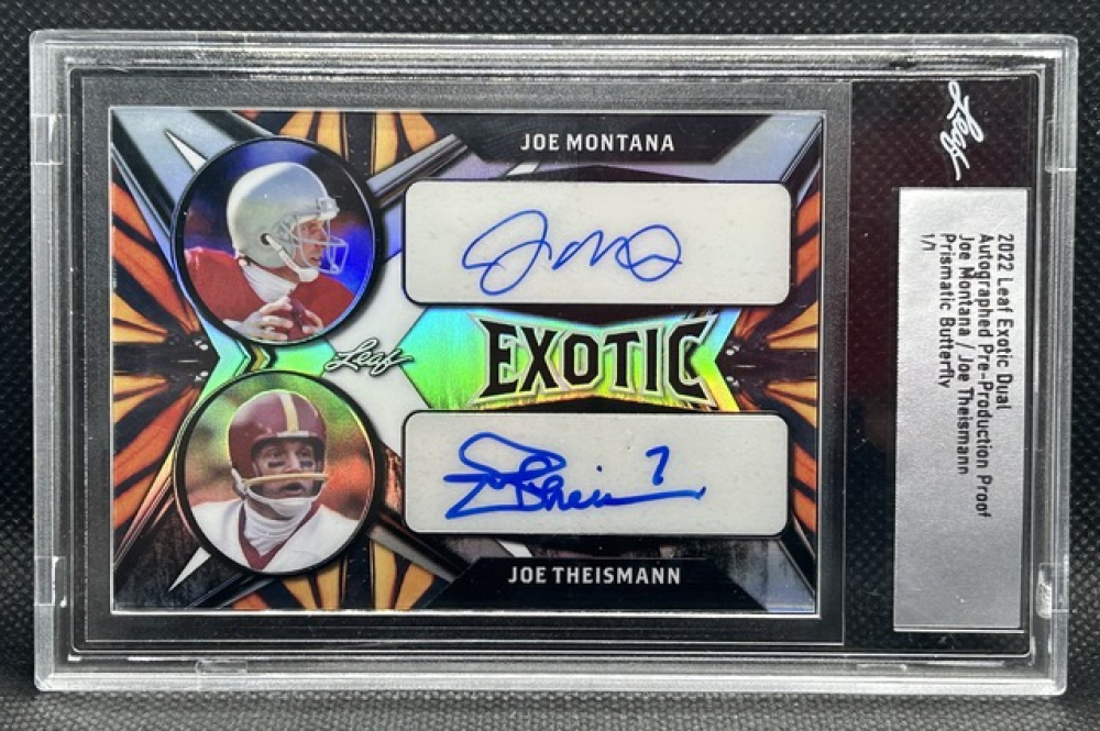 Joe Montana / Joe Theismann 2022 Leaf Exotic Dual Autographed Pre ...