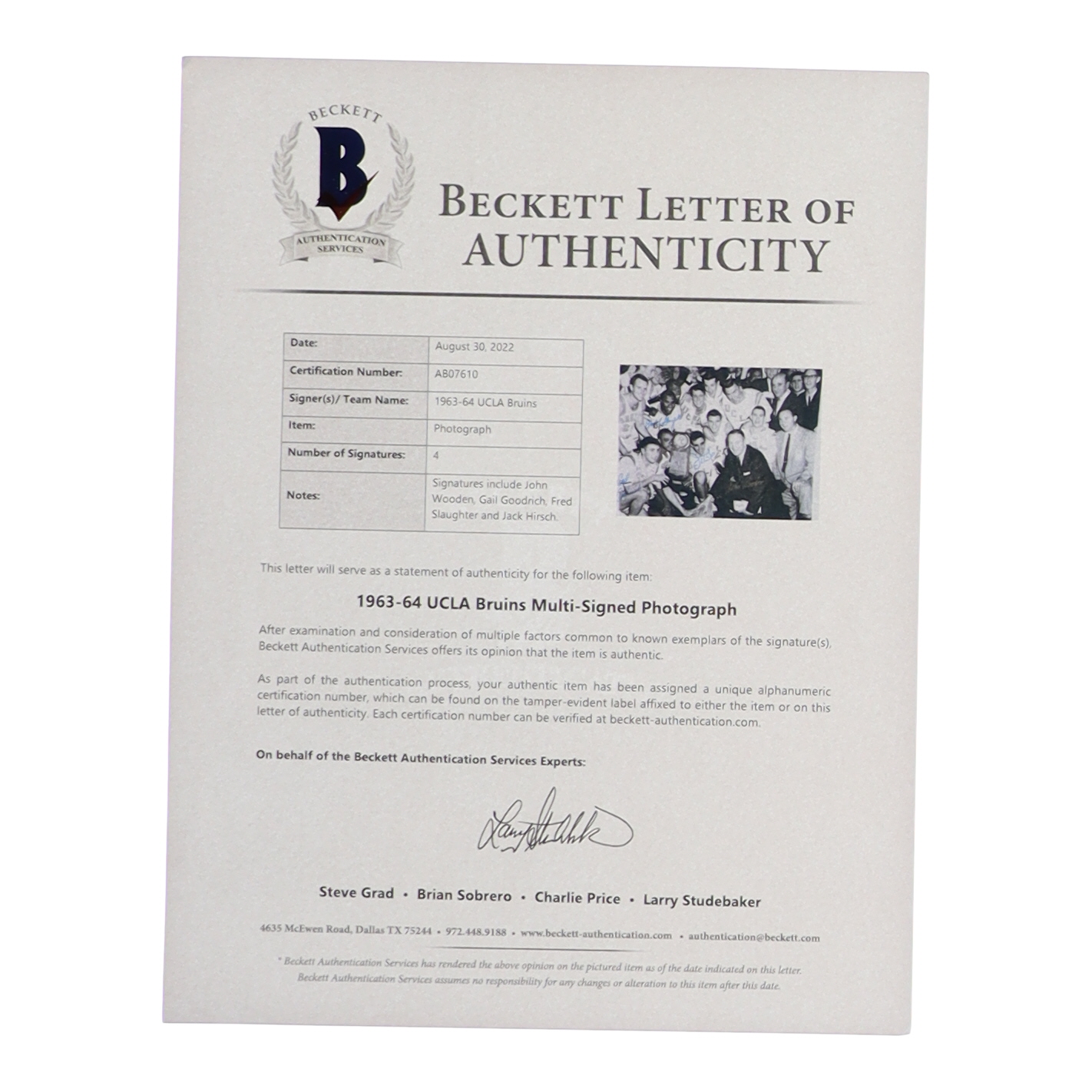 UCLA Bruins 8x10 Photo Signed by John Wooden, Gail Goodrich, Fred ...