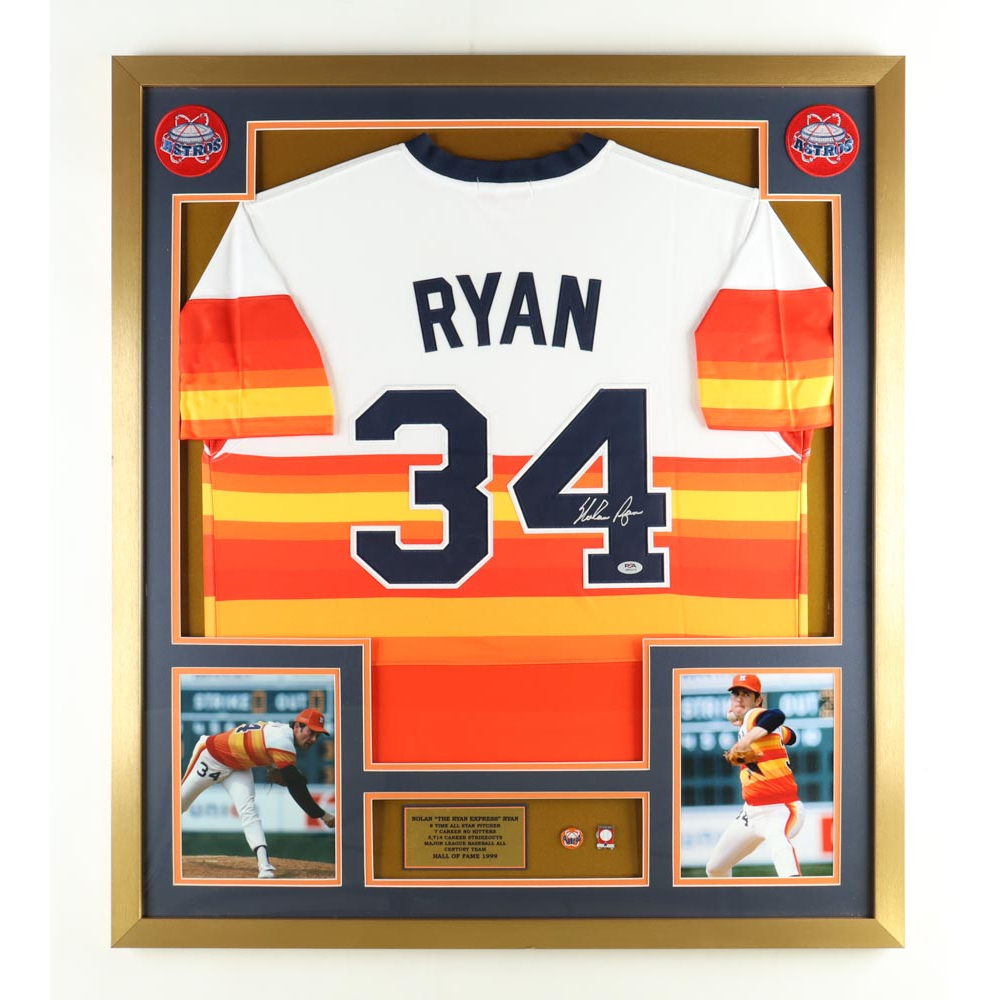 Nolan Ryan Signed Astros Custom Framed Jersey Display with 300 Wins Pin ...